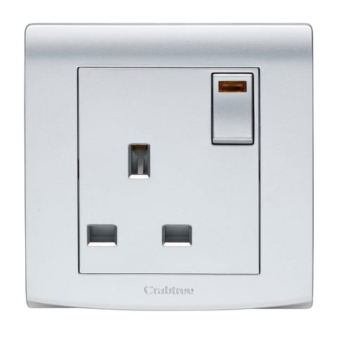 Buy 13A switched 1 gang socket with neon SILVER . Online in Kuwait | Al ...